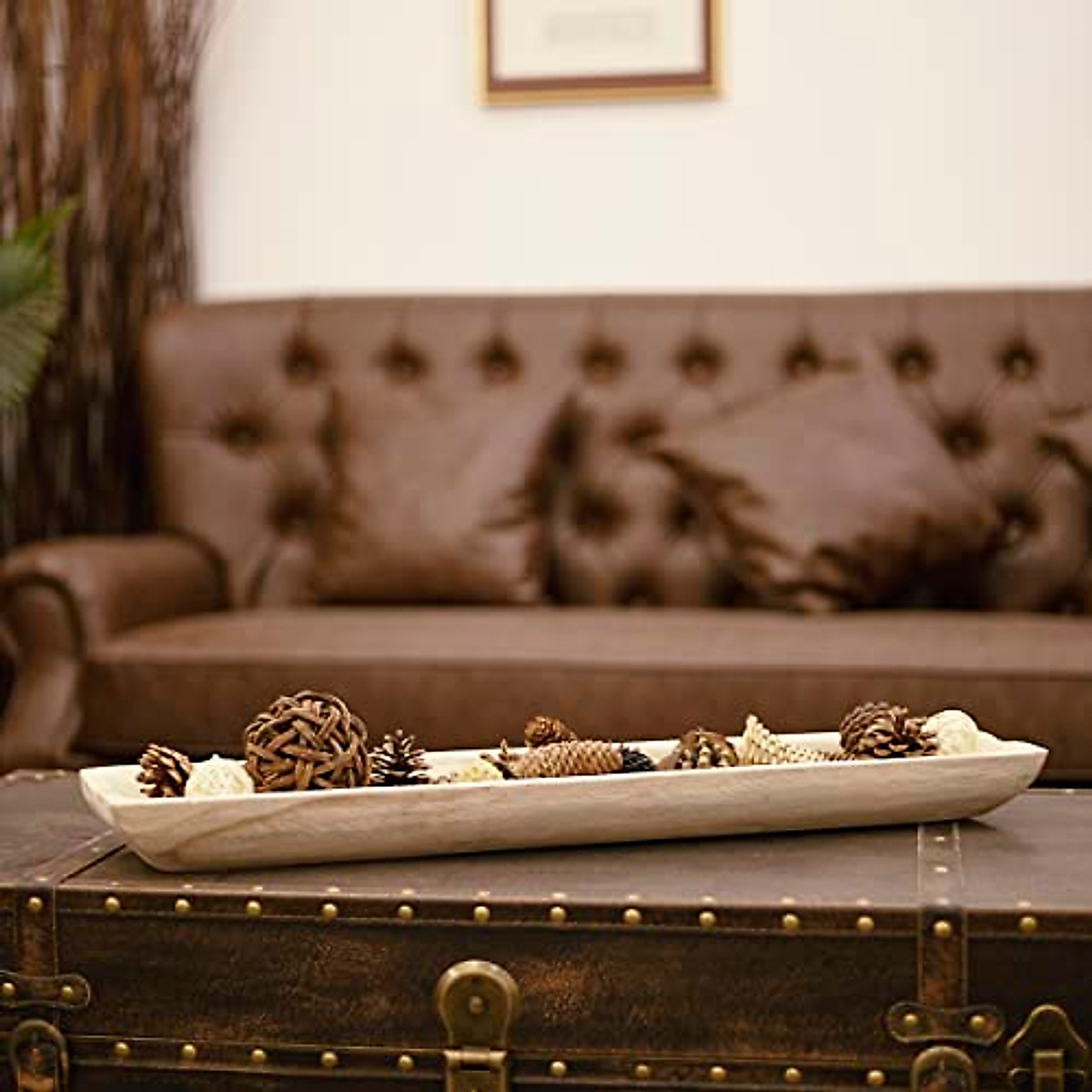 Uziass Wood Dough Bowl, 27.75” Hand Carved Wooden Dough Bowls for Decor Rustic Decorative Wood Dough Bowl Long Wood Dough Bowl for Dining Table Centerpiece Living Room Countertop Home Kitchen Decor