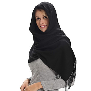 Women Pashmina Scarf Wrap Shawl, Black Soft Wool, Travel Blanket Accessories, Evening Wedding Party, Mom in Law Female Hostess Grandma Best Friend Sister Wife Girlfriend Christmas Good Gift…