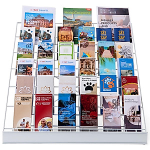 Displays2go 6-Tier Wire Countertop Rack for Literature, Open Shelving Accommodates a Variety of Items, Small Sign Channel - White