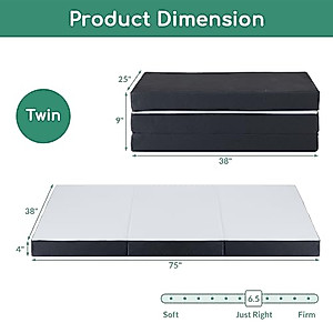 Airdown Tri-Fold Memory Foam Mattress, 5 inch Twin Folding Mattress with Washable Cover, Foldable Mattress Portable for RV Camping, Guest Mat, Easy Storage, 75"×38"×5"