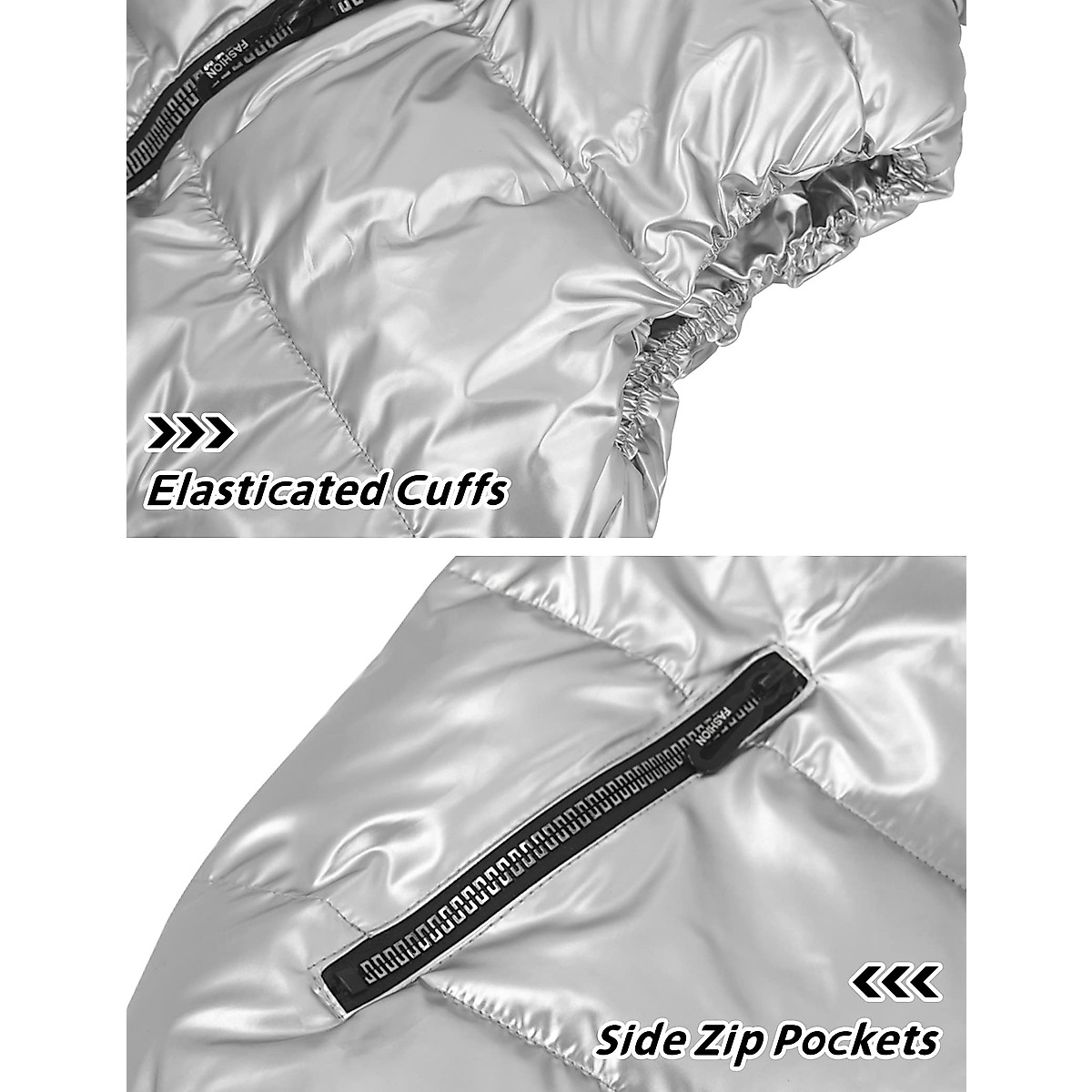 Happy Cherry Packable Puffer Sleeveless Jacket for Kids Waterproof Light Zip Up Vests for Baby Toddler Boys Girls Breathable Metallic Warm Down Coats Outerwear Silver