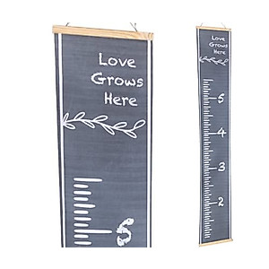 Height Growth Chart for Kids - Love Grows Here Height Growth Farmhouse Decor Height Chart for Kids Wall Decor Wall Hanging Kids Growth Chart Tape Measure Roll Up Growth Chart for Wall Decor (Black)