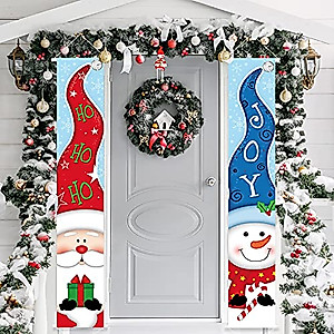 Christmas Banner Decorations Merry Christmas Porch Sign Door Banner Christmas Hanging Banner Outdoor Xmas Banner Hanging Decor for Winter Christmas Holiday Theme Party Supplies (Santa, Snowman)