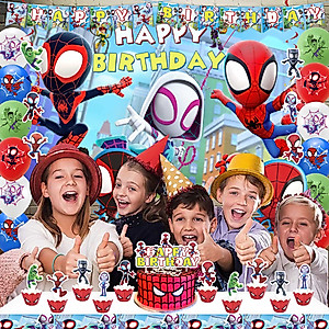 Spidey and His Amazing Friends Birthday Party Decorations, Spidey and His Amazing Friends Party Supplies Include Backdrop, Banner, Foil Balloons, Tablecloth