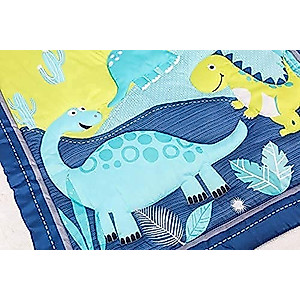 HUPO 4 PC Dinosaur Crib Bedding Sets for Baby Boys,Yellow/Navy Blue Nursery Crib Set Including Crib Skirt/Crib Quilt/2 Crib Sheet