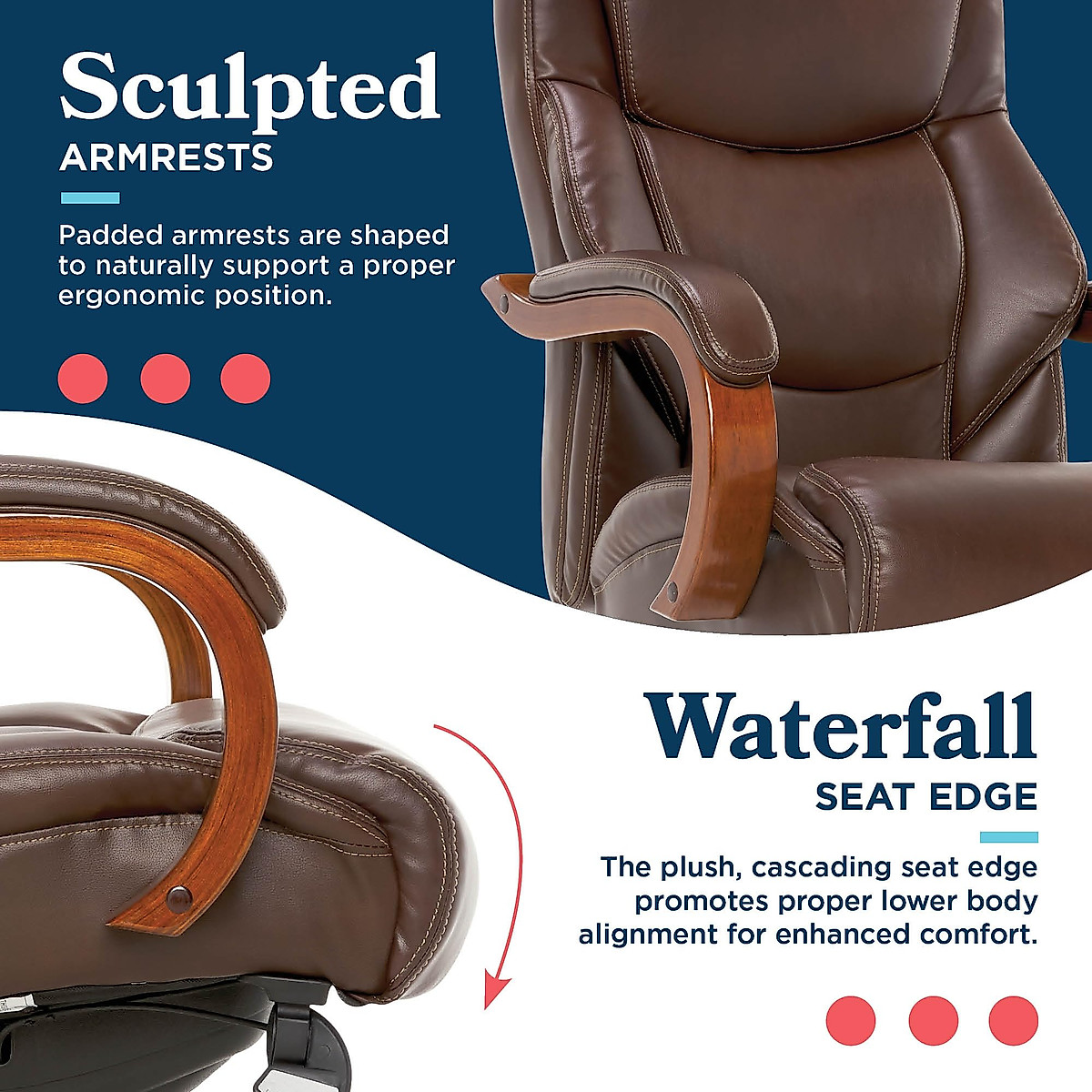 La-Z-Boy Delano Big & Tall Executive Office Chair | High Back Ergonomic Lumbar Support, Bonded Leather, Brown | 45833 model