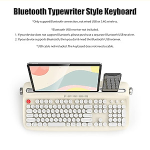 TISHLED Typewriter Keyboard Wireless Bluetooth 5.0 Retro Aesthetic Cute Kawaii Round Keycaps 106-Key with Num Pad Clicky Mechanical Feeling with Pad/Phone Holder for Windows/Mac OS/Android/iOS (Pink)