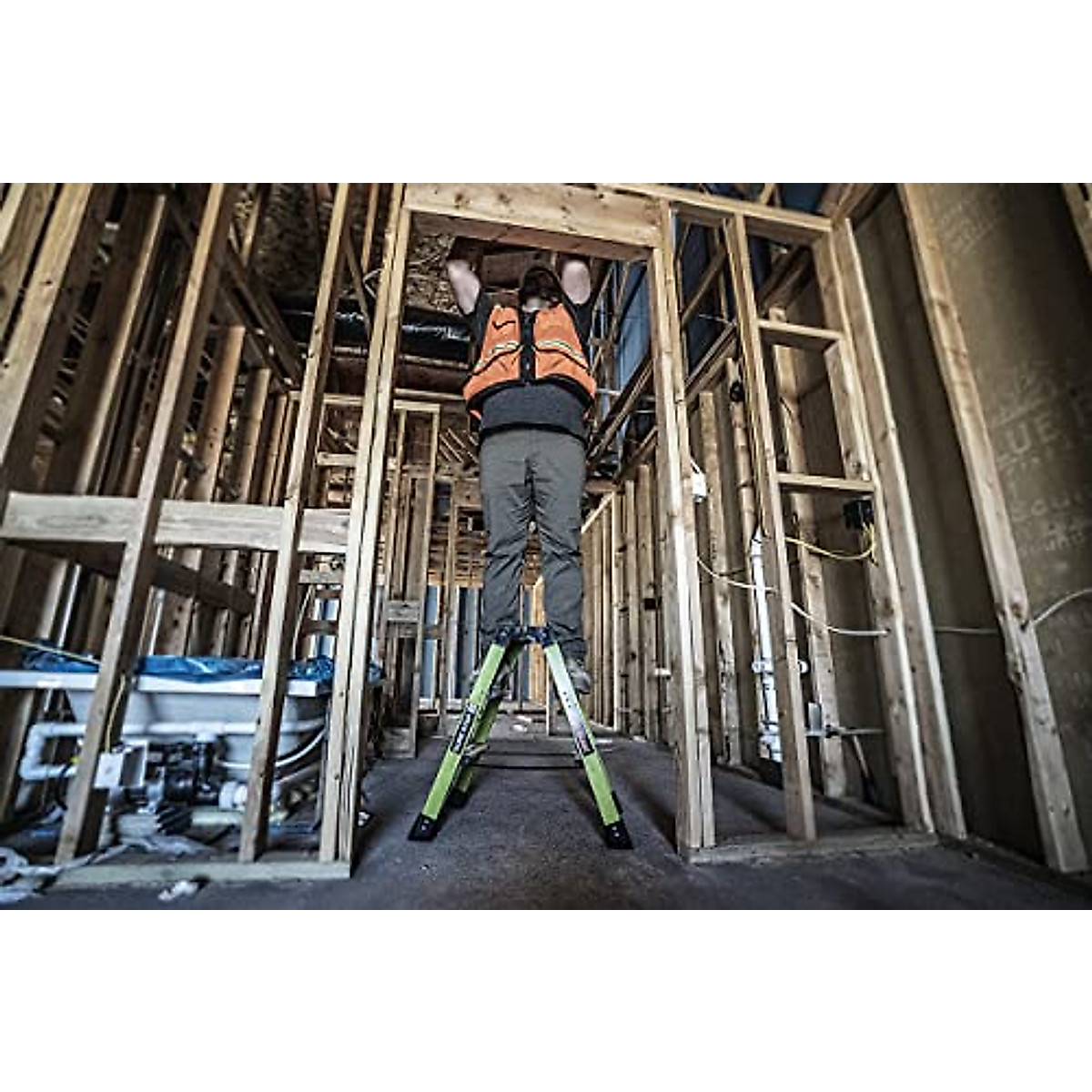 Little Giant Ladders, Sure Step, 3-Step, Double-Sided Step Stool, Fiberglass, (11953), Type 1AA, 375 lbs Weight Rating, Hi-viz Green