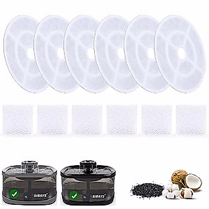 SIBAYS 6 Pack 7" Large Size Activated Carbon Cat Water Fountain F-ilters Replacement 300oz/9L Water Fountain with 5 Layers F-iltration System Pet Water Fountains,Coconut Shell and PP Cotton