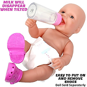 Click N' Play Baby Girl Doll Caring and Feeding Accessories Set (Doll not Included) - Doll Accessories - Baby Doll Stuff - Baby Doll Bottles with Disappearing Milk - Baby Doll Accessories Set, Pink