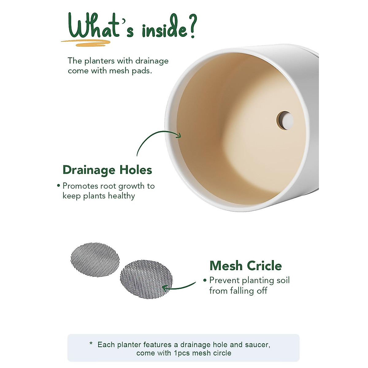 LE TAUCI 12 Inch Pots for Plants, Ceramic Pots for Indoor Plants, Plant Pots for Home & Office, Modern Flower Pots Fit Mid Century Plant Stand, Planters with Drainage Holes and Saucers, White