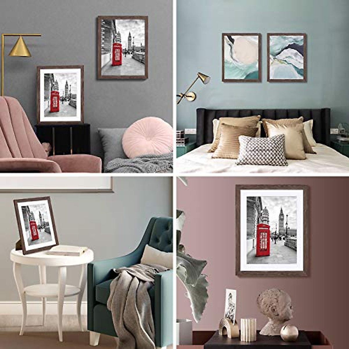 11x14 Rustic Picture Frames Solid Wood Distressed Brown Display Picture 9x12 or 8x10 with Mat or 11x14 Frame without Mat - Farmhouse Wooden Photo Frame 11x14 with 2 Mats for Wall Mounting or Table Top