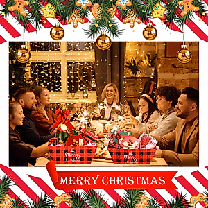 Tenceur 24 Pcs Christmas Baskets for Gifts 10 x 8 Inch Empty Basket with Handle Christmas Baskets for Gifts Wine Gift Basket Empty Red Sturdy DIY Bulk Gift Basket Kraft Market Tray Basket with Handles