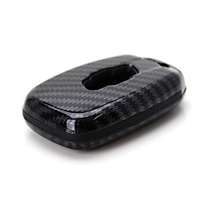 iJDMTOY Compatible with Chevy 2016-up Camaro Cruze, 2017-up Malibu Sonic, Carbon Fiber Hydrographic Printing Design Smart Key Fob Cover Shell w/Black Silicone Keypad Button Skin