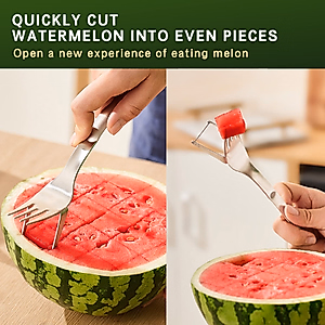 2 Packs 2-in-1 Watermelon Slicer Cutter & 4 Pieces Stainless Steel Fruit Fork, Watermelon Fork Slicer Artifact, Summer Watermelon Cutting Tool for Family Parties Camping