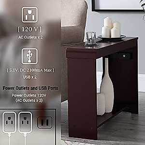 Jade Modern Nightstand with Charging Station | End Table with USB Ports & Outlets | Narrow Side Table for Bedroom & Living Room - Espresso