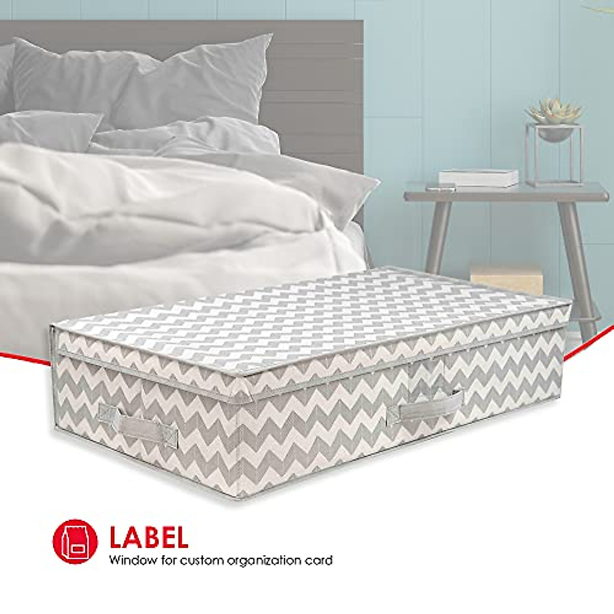 Home Basics Chevron Collection Under The Bed Storage and Organization, Bags, Bins, Boxes, with Handle for Comforter, Clothes, Blanket, Shoes, Sweaters, Grey