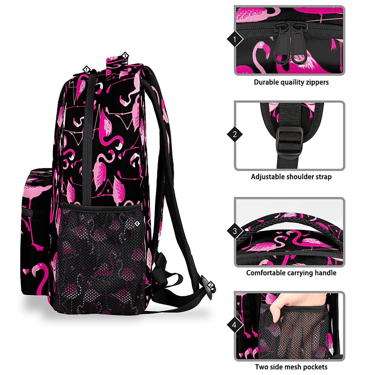 Backpacks Boys Girls, Kawaii Pink Flamingo Lightweight School Backpack Laptop College Bookbag, Travel Casual Daypack, Hiking Camping Computer Rucksack