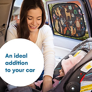 Car Window Sun Shade for Baby - Sun Blocker Cover - Sun Visor for Car Side Window - Sun Shield Protector for Baby - Sunshades for Side and Rear Car Windows - Cartoon Animal Design (2 Pack) 19"x12"