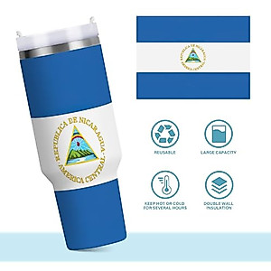 ODAWA 40oz Spill Proof Tumbler with Straw, Nicaragua Flag Double Insulated Tumblers with Handle and Straw Fall Insulated Tumbler