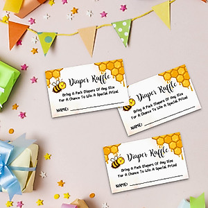 ALodr Honey Bee baby shower diaper raffle card and sign,Diaper Raffle Baby Shower Game - Baby Showers Decorations - Baby Showers Party Decorations Game Cards Kit (1 Sign & 50 Cards)