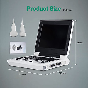 Ultrasound Scanner Veterinary Machine Laptop 12 Inch Portable Black White Doppler Farm Animals Pregnancy Convex Probes, with USB Port, for Animal Horse Equine Goat Dog Cat Sheep Rectal Linear Probe