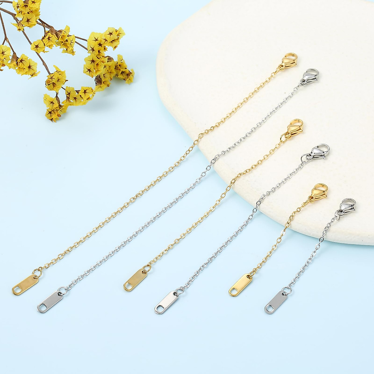 KOPOX 6 Pcs Gold and Silver Plated Necklace Extenders for Necklaces, 2", 4", 6" Delicate Necklace Extender Chain Set for Women Jewelry Making