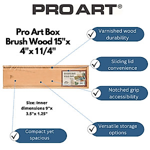 PRO ART Paint Brush Box, 15-inch x 4-inch x 1-1/4-inch, Natural