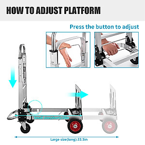 Leomru 2 in 1 Aluminium Hand Truck Dolly 450lbs Capacity, Heavy Duty Convertible Hand Truck W/Pneumatic Wheels, Foldable Dolly Cart Collapsible Dolly for Moving with Retractable Handle
