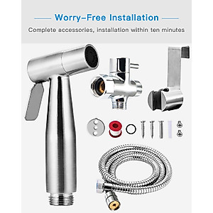 Handheld Bidet Toilet Sprayer Set Premium Brushed Stainless Steel Sprayer for Bidet Attachment Cloth Diaper Sprayer Set,Bathroom Toilet Cleaning…