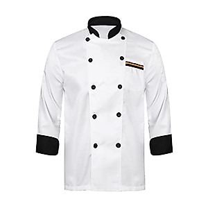 TiaoBug Men's Short Sleeve Chef Coat Jacket Restaurant Chef Uniform Breathable Tops with Pocket White B Large