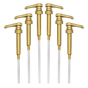 HANDIT - Gold Coffee Syrup Commercial Beverage Dispenser Pumps | Fits Liter 750ml / 25-4oz Syrups Torani, DaVinci, Jordan's Skinny (Monin 33.8oz Plastic Bottles) (6 Pack)