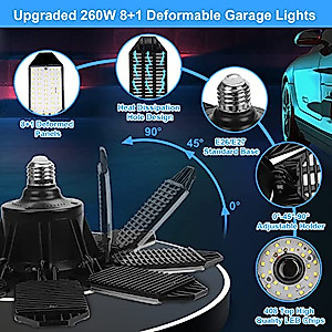 AUDLES 8+1 LED Garage Light, 260W LED Shop Light, E26/E27 Super Bright Deformable Ceiling Light Garage Lighting, Bay Light, Attic Light, Basement Light 2PK