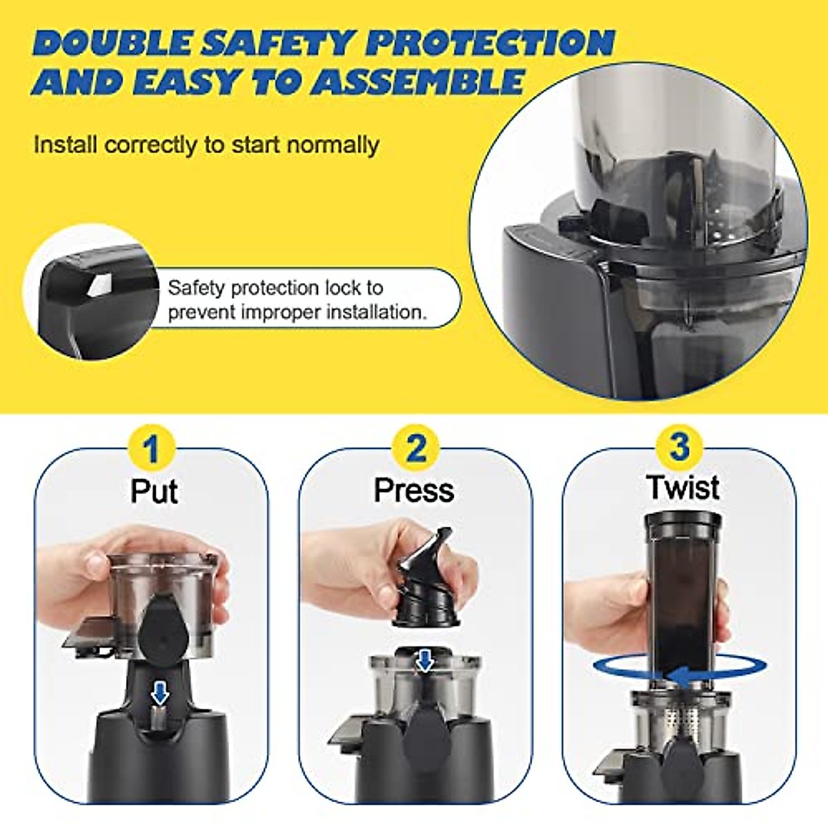 CRANDDI Mini Juicer Machine, Super Small Cold Press Juicer Easy to Clean, Masticating Slow Juicer with Brush and Reverse Function for Fruit Vegetable, M-228 Black
