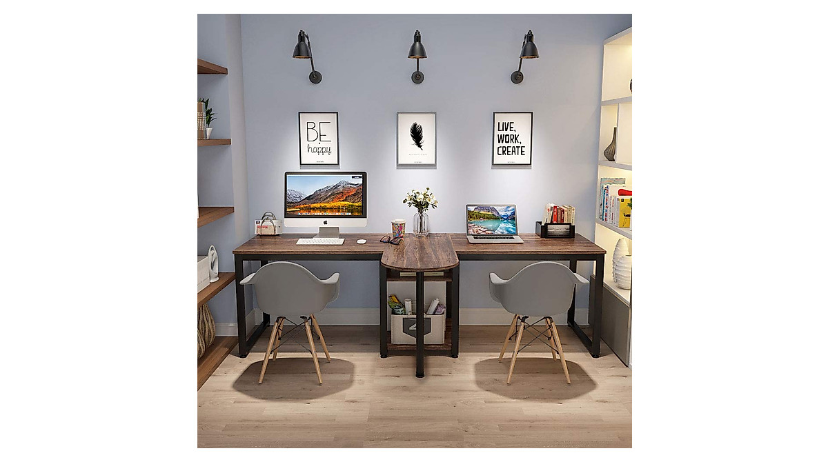 Tribesigns 94.5 Inch Double Desk for Home Office - Rustic & Spacious