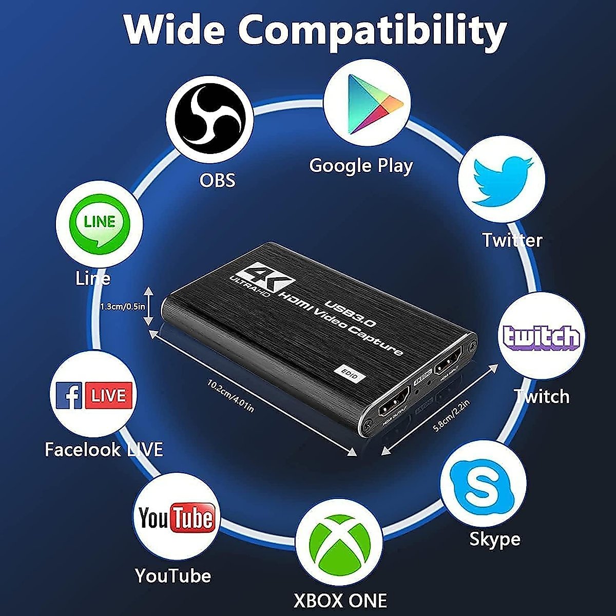Capture Card, 4K HDMI Audio Video Capture Card, USB 3.0 Capture Adapter 1080P 60FPS Video Recorder Device for Game Recording, Works for Nintendo Switch, Streaming Live,Support X-Box/OBS/Camera/PC
