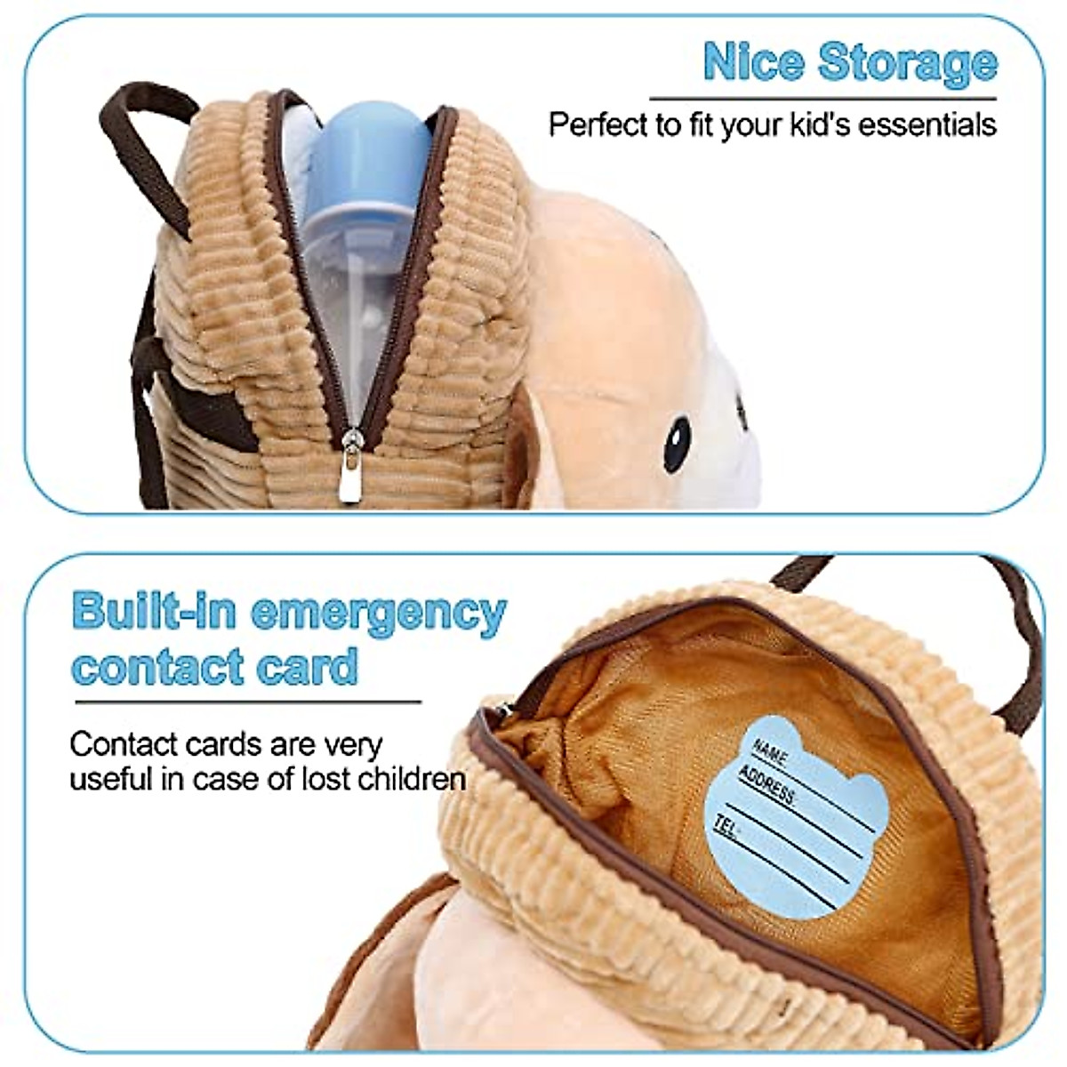 Baby Safety Backpack with Anti-Lost Leash,PHEENOWL Toddler Harness Mini Cute 3D Cartoon Animal Travel Bag with Safety Tether,Kids Backpacks with Safety Harness Reins for Child Boys Girls (Dog)