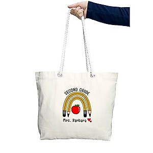 Personalized Second Grade Teacher Tote Bag, Gifts for 2nd Grade Teacher, First Day of at School Bag (Rope Bag : 25L 20"L x 15"H x 5"D 100% cotton, 26" rope handles)