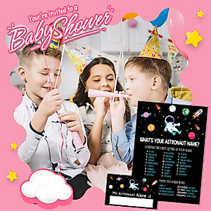 What is Your Astronaut Name Game, Game Sign and 30 Cards, Astronaut Birthday Party Sign for Boys and Girls, Holiday Activity, Kids Astronaut Activity Cards, Astronaut Activity Decoration Supplies