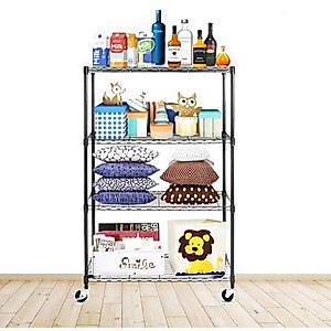 Catalina Creations 4-Shelf Shelving Unit, Adjustable Wire Shelving Rack with with Wheels, Heavy Duty Storage Shelves, Steel Organizer Wire Rack for Kitchen and Garage