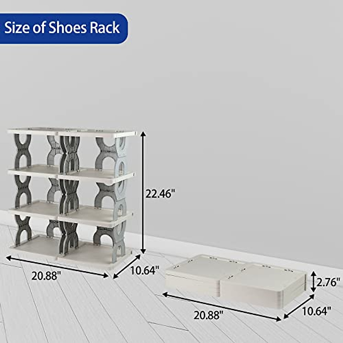 FIROK Shoes Rack,8-Tier Foldable Shoe Shelf for Entryway, Free Standing Shoes Storage Organizer Easy Assembly Shoe Holder for Student's Dorm
