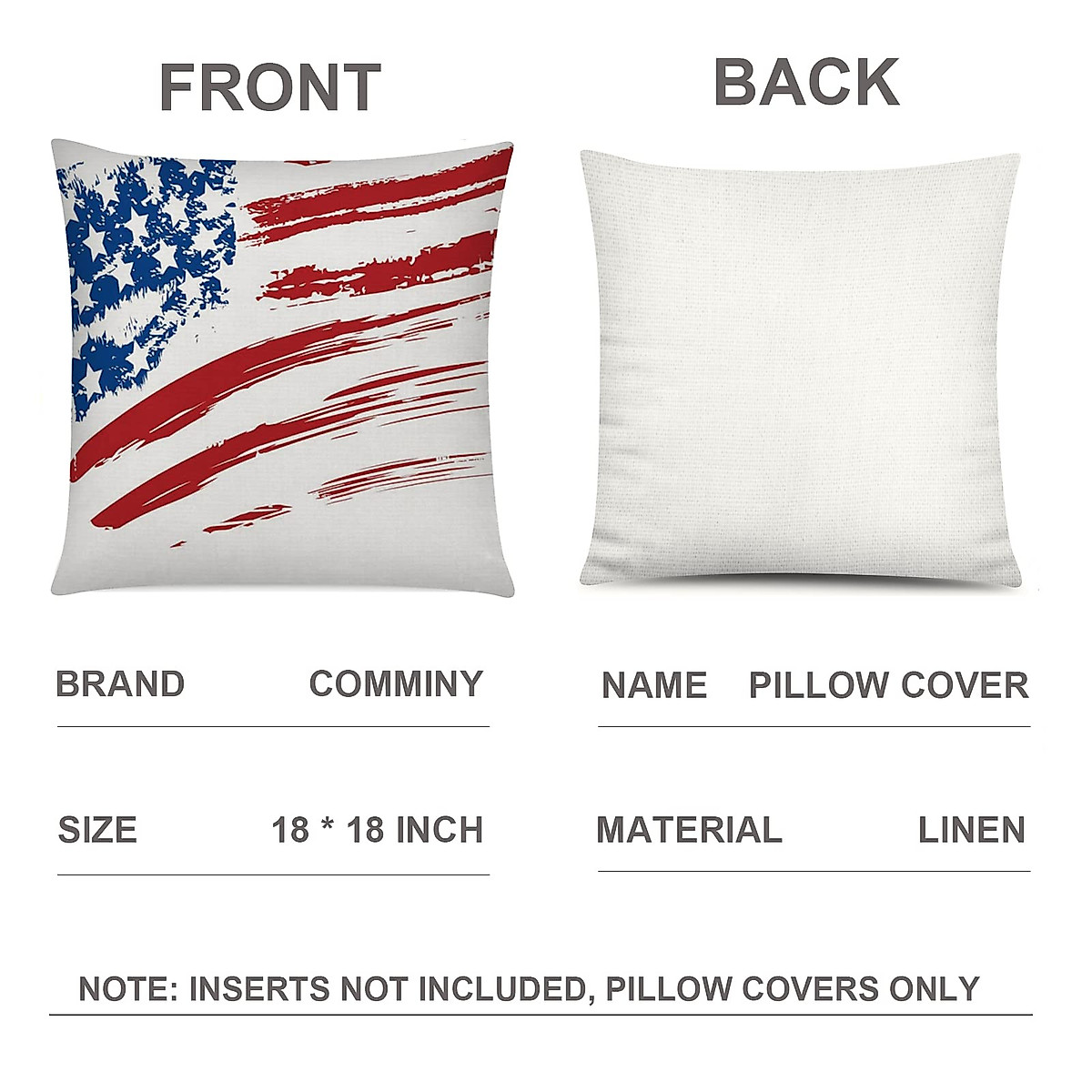 COMMINY 4th of July Pillow Covers 18x18 Set of 6 Patriotic Stripes Throw Pillow Cover American Flag Pillow Case Independence Memorial Day Decorations for Couch Home Outdoor