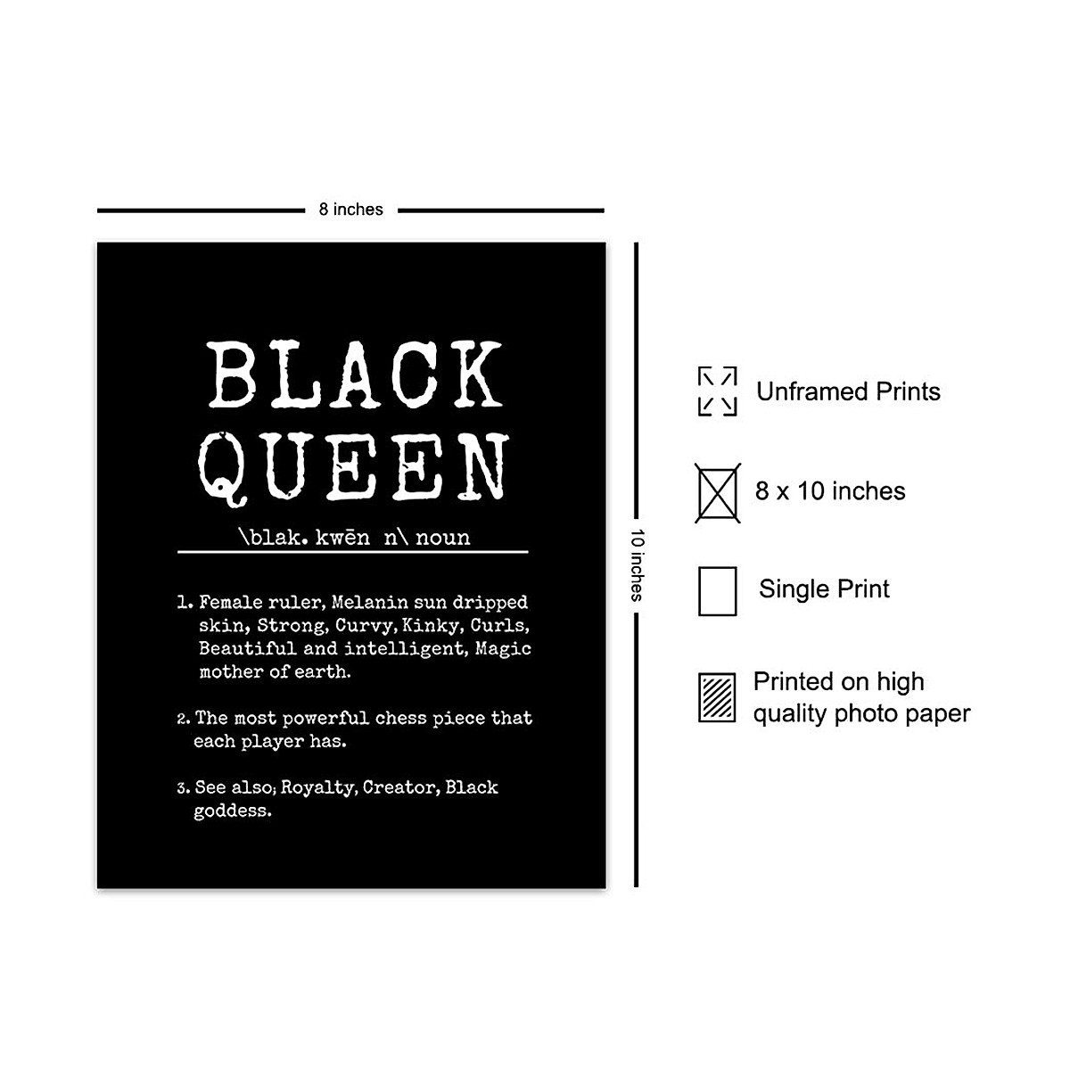 Empowered Black Women Wall Art - African American Women Wall Decor - Black Woman Poster - 8x10 Motivational Inspirational Decor - Positive Quotes Decoration - Encouragement Gifts for Girls, Teens