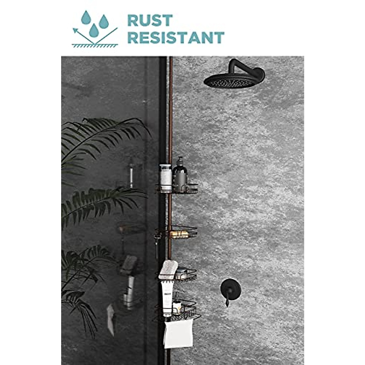 Zenna Home Rust-Resistant Corner Shower Caddy for Bathroom, 4 Adjustable Shelves with Towel Bar and Hooks, with Tension Pole, for Bath and Shower Storage, 60-97 Inch, Bronze