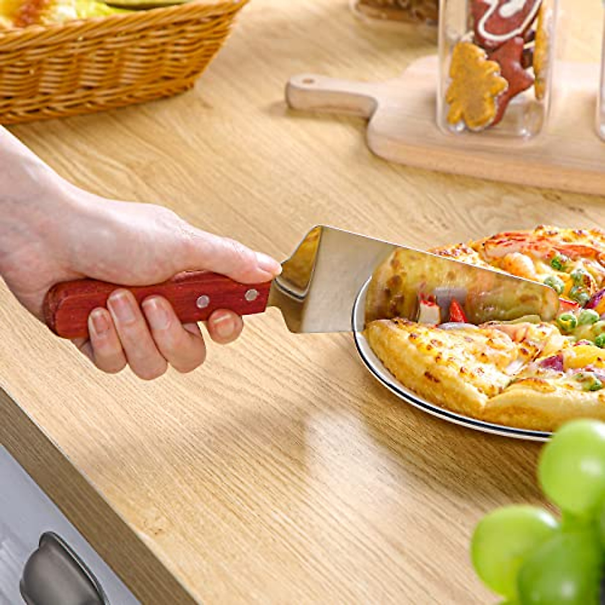20 Packs Wood Handle Pizza Pie Server Stainless Steel Pizza Spatula Server Non Slip Triangular Spade Spatula Easy to Grip Pie Spatula Cutter Pie Knife Cake Serving Utensils for Desserts Pizza Cake