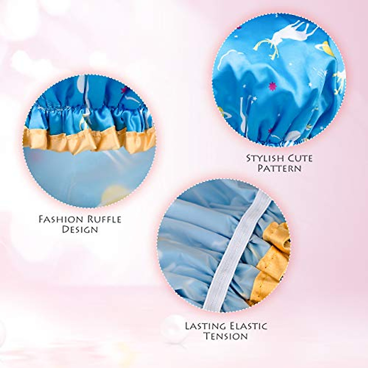 POPCHOSE Shower Cap, Large Shower Caps for Women Long Hair, Reusable Double Layer Waterproof Shower Hair Bath Cap, Stylish Satin Hair Bonnet, Soft Comfortable EVA Lined Shower Hat for All Hair Length