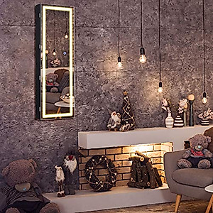 AUGESTER Jewelry Cabinet w/ Full Length Mirror, 47.5'' Wall/Door Mounted Jewelry Armoire w/ LED Touch Screen Mirror, Large Storage, Lockable Jewelry Organizer Armoire (Black)