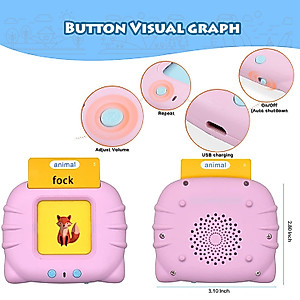 384 High Volume Version Talking Flash Cards Learning Toys for Toddlers 1 2 3 4 5 6Years Old, 192 Sheets 384 Words Toddler Flash Cards, Speech Therapy Toys,Audible Preschool Learning Language Toy（Pink）