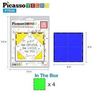 PicassoTiles Magnetic Building Block Large Square Shape Magnet Tiles Construction Toy STEM Learning Kit Educational Playset Playboard Pretend Play Stacking Blocks Child Brain Development PTE09