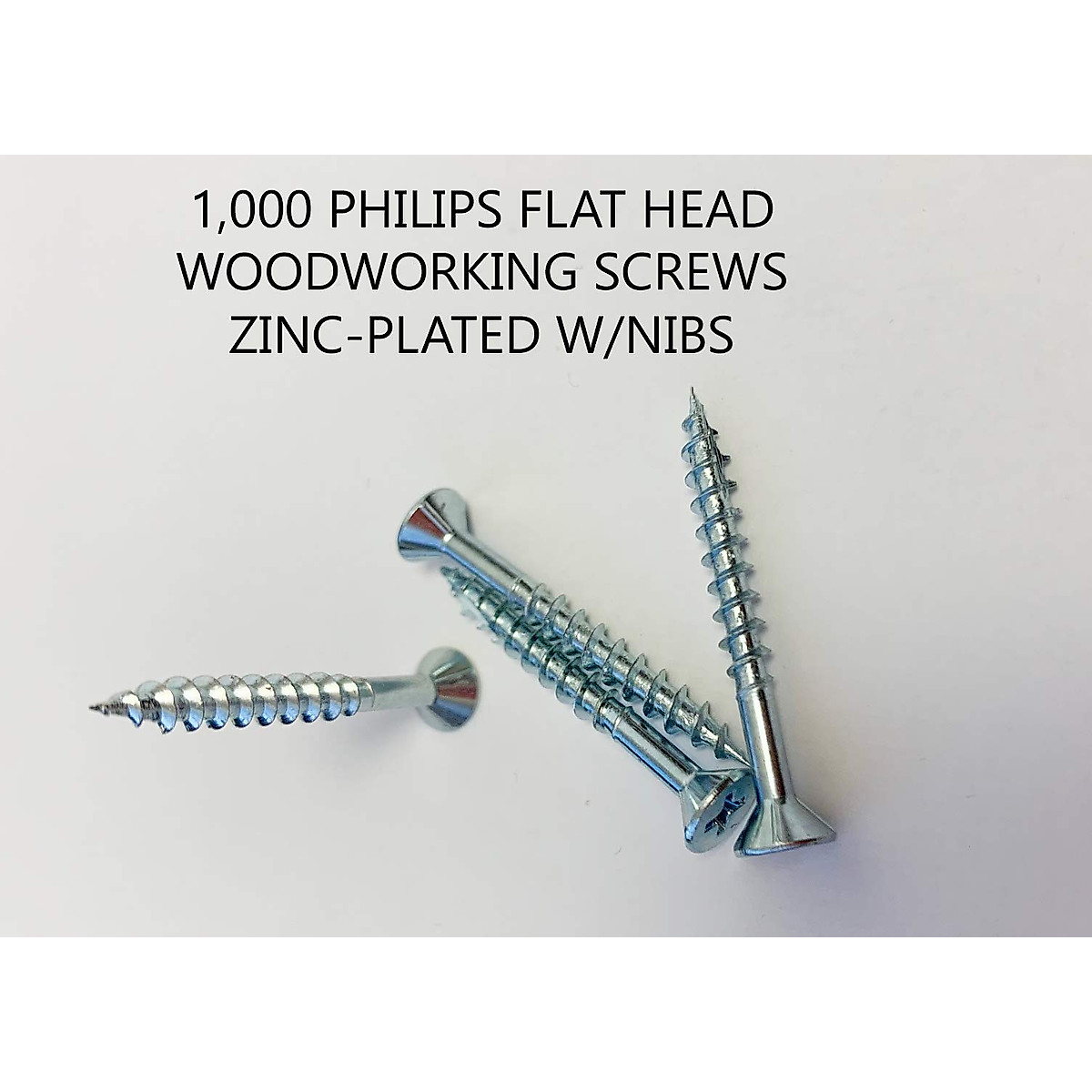 (1,000 Screws) #8 1-1/2" Screws 8x1-1/2 inch 38mm Woodworking Screws #2 Philips Phillips Flat Head Wood Screws Auger Point Deep Thread Countersinking Nibs Zinc Plated PBS T17 Cabinets + Interior